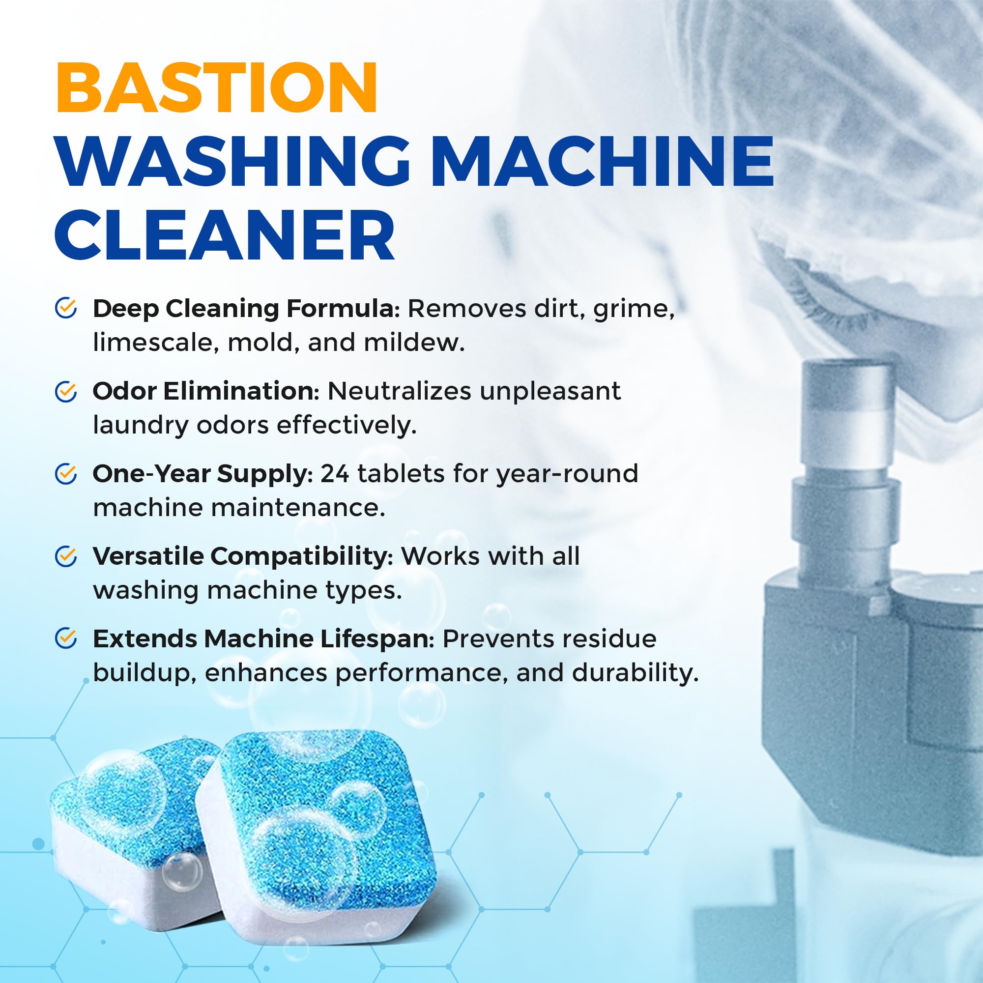 Bastion Washing Machine Cleaner, Deodorizer, & Descaler - 24 pack (One ...